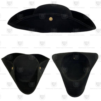 Colonial Tri-corner Hat (Black, W/Gold Braid Trim, W/ White Trim, or B ...
