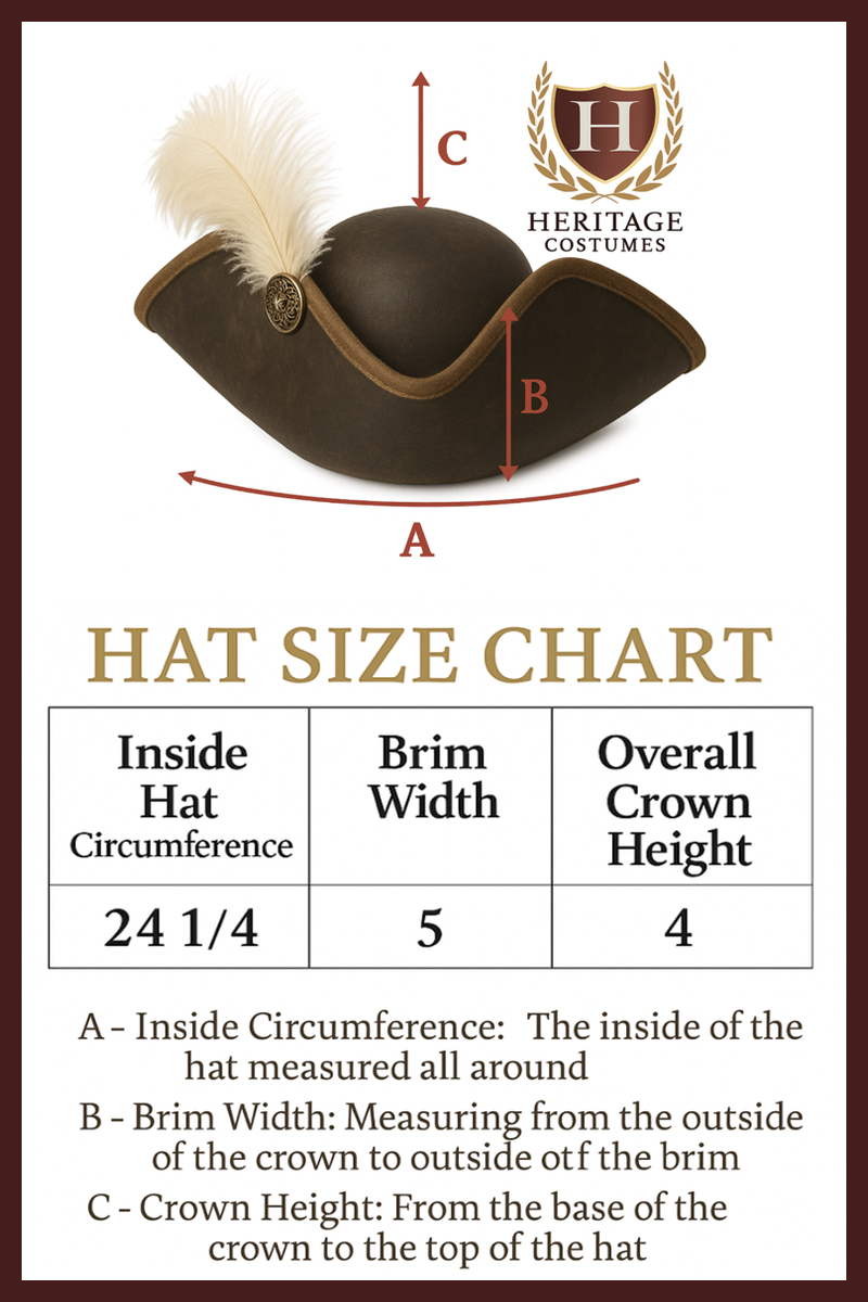 Pirate Tricorn Hat, Colonial Hat, Swashbuckler Hat – Heritagecostumes